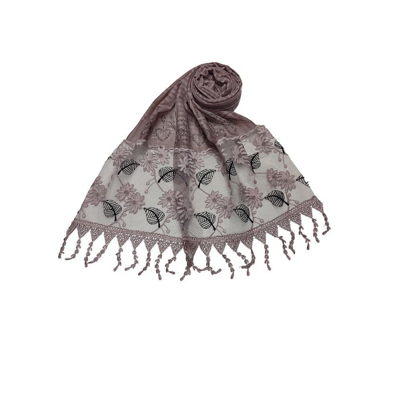 Stole online - Cotton Hijab with Floral Patch work and Leave shape emb...