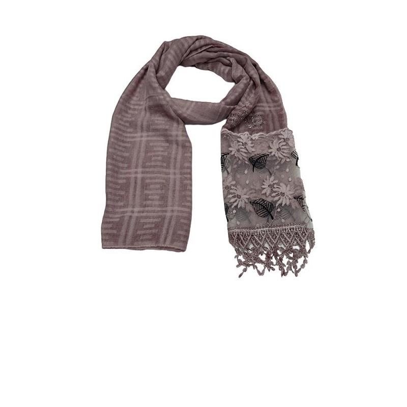 Stole online - Cotton Hijab with Floral Patch work and Leave shape emb...