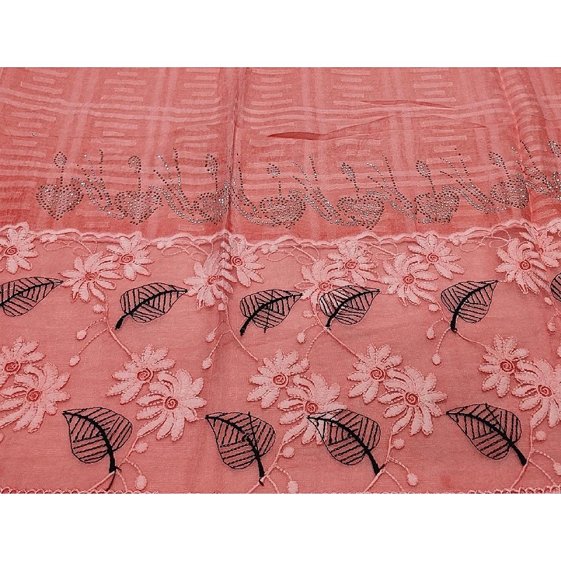 Stole online - Cotton Hijab with Floral Patch work and Leave shape emb...