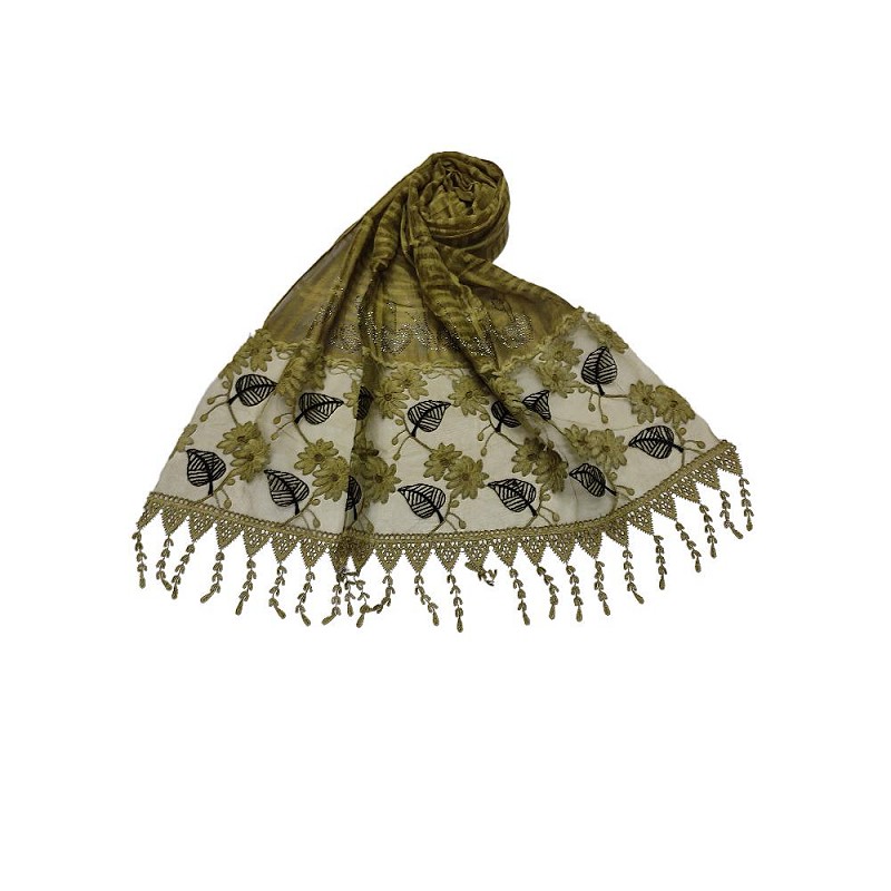 Stole online - Cotton Hijab with Floral Patch work and Leave shape emb...