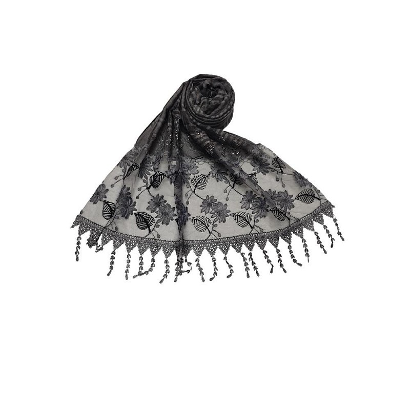 Stole online - Cotton Hijab with Floral Patch work and Leave shape emb...