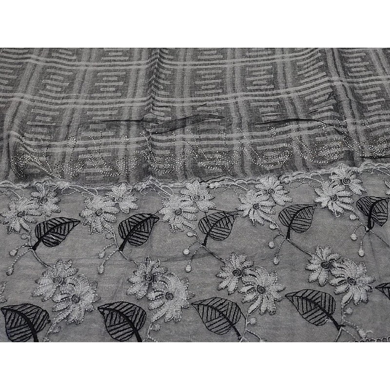 Stole online - Cotton Hijab with Floral Patch work and Leave shape emb...