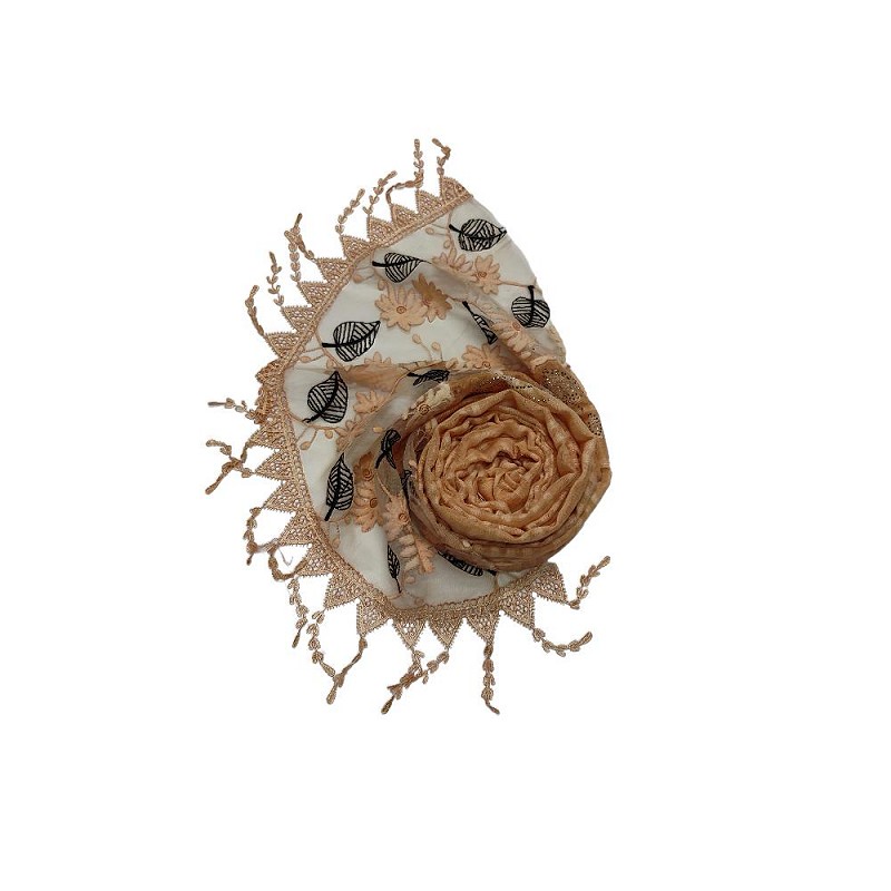 Stole online - Cotton Hijab with Floral Patch work and Leave shape emb...