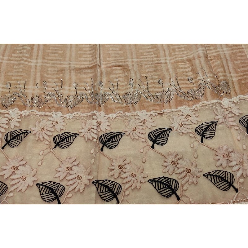 Stole online - Cotton Hijab with Floral Patch work and Leave shape emb...