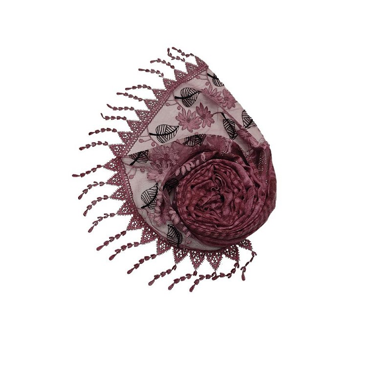 Stole online - Cotton Hijab with Floral Patch work and Leave shape emb...