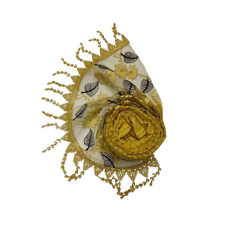 Stole online - Cotton Hijab with Floral Patch work and Leave shape emb...