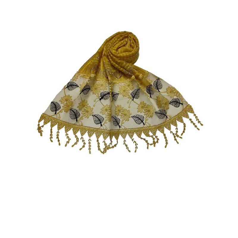 Stole online - Cotton Hijab with Floral Patch work and Leave shape emb...