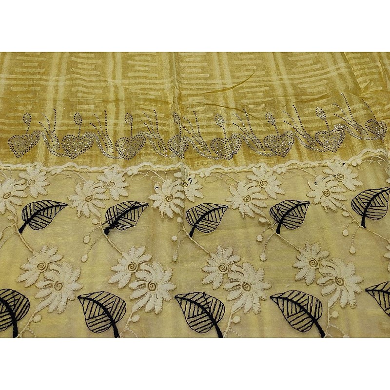 Stole online - Cotton Hijab with Floral Patch work and Leave shape emb...