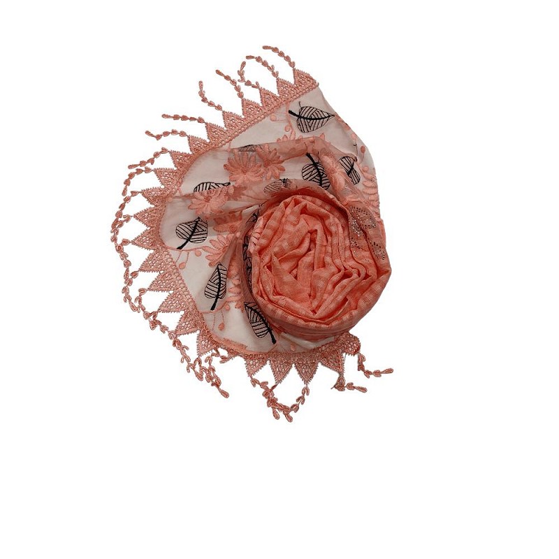 Stole online - Cotton Hijab with Floral Patch work and Leave shape emb...