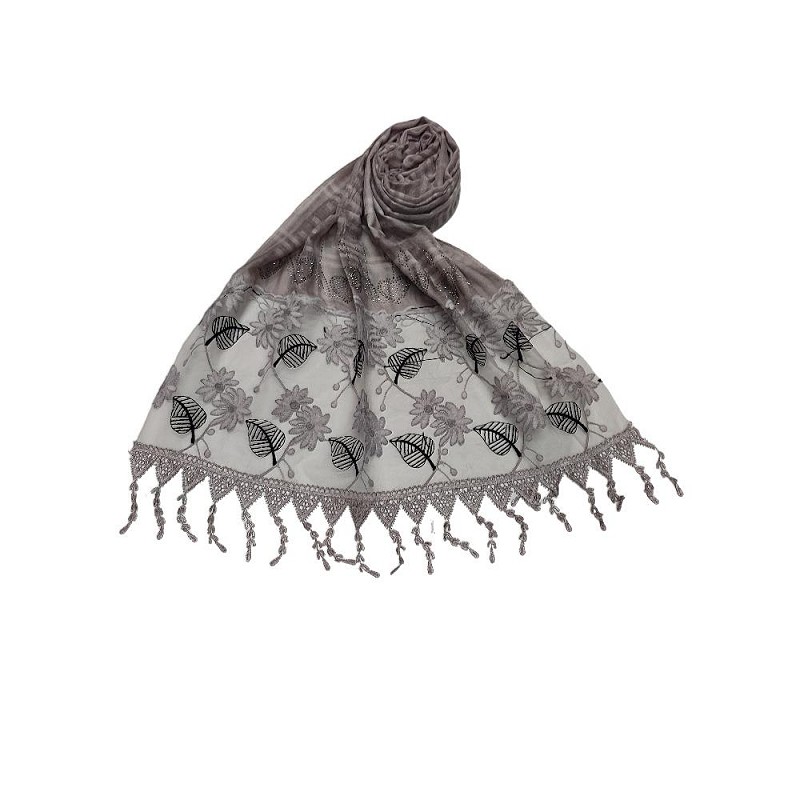 Stole online - Cotton Hijab with Floral Patch work and Leave shape emb...