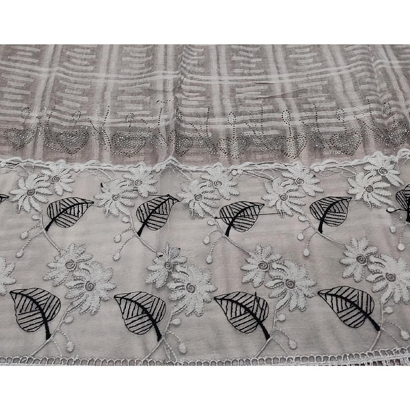 Stole online - Cotton Hijab with Floral Patch work and Leave shape emb...