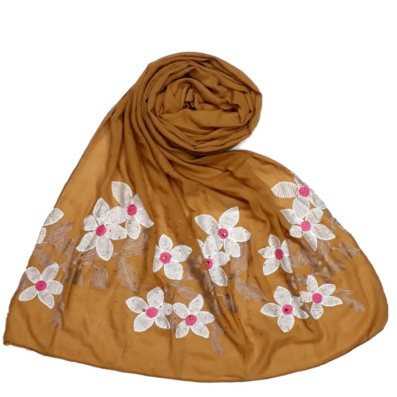 Stole online- Designer Flower Ari Diamond Cotton Stole at shiddat.com