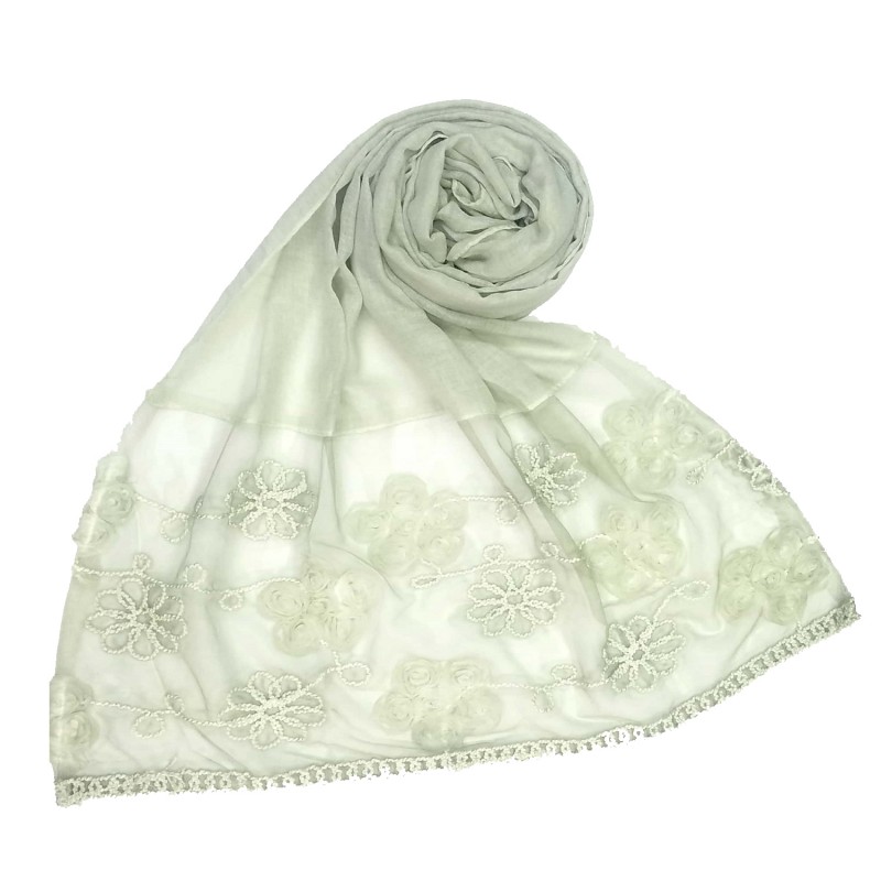 Hijab online- Embroidered floral cotton Hijab at shiddat.com