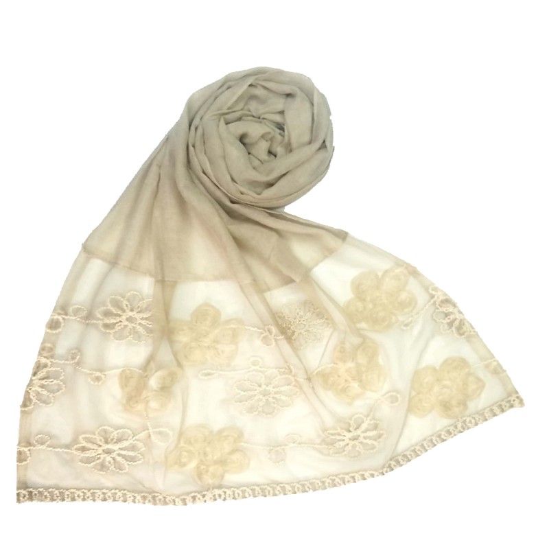 Hijab online- Embroidered floral cotton Hijab at shiddat.com