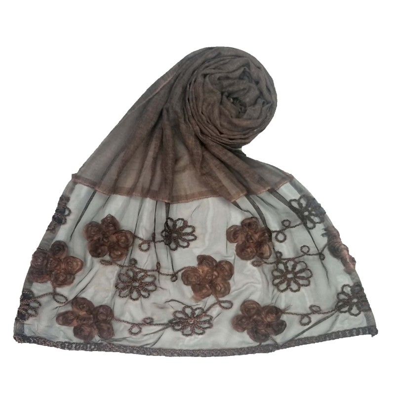Hijab online- Embroidered floral hijab in cotton at shiddat.com