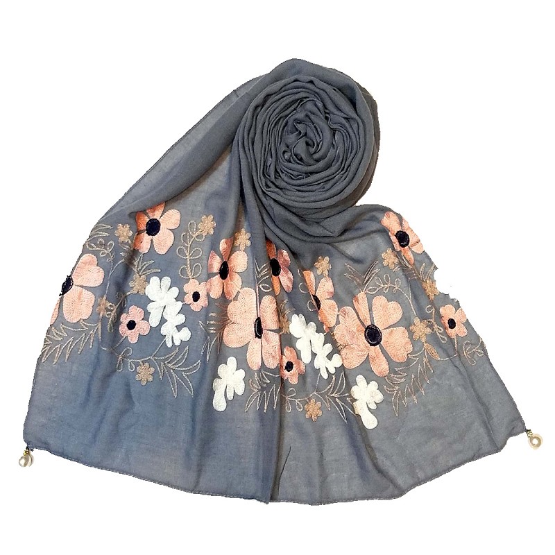 Hijab online- Limited edition emboidered flower hijab at shiddat.com