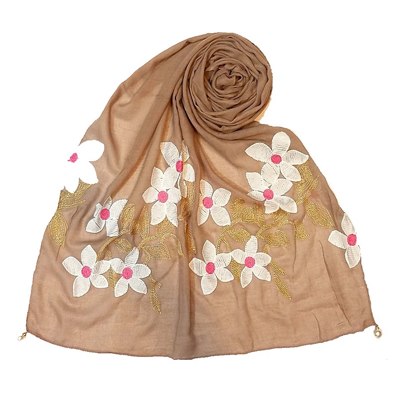 Hijab online- Limited edition emboidered flower hijab at shiddat.com