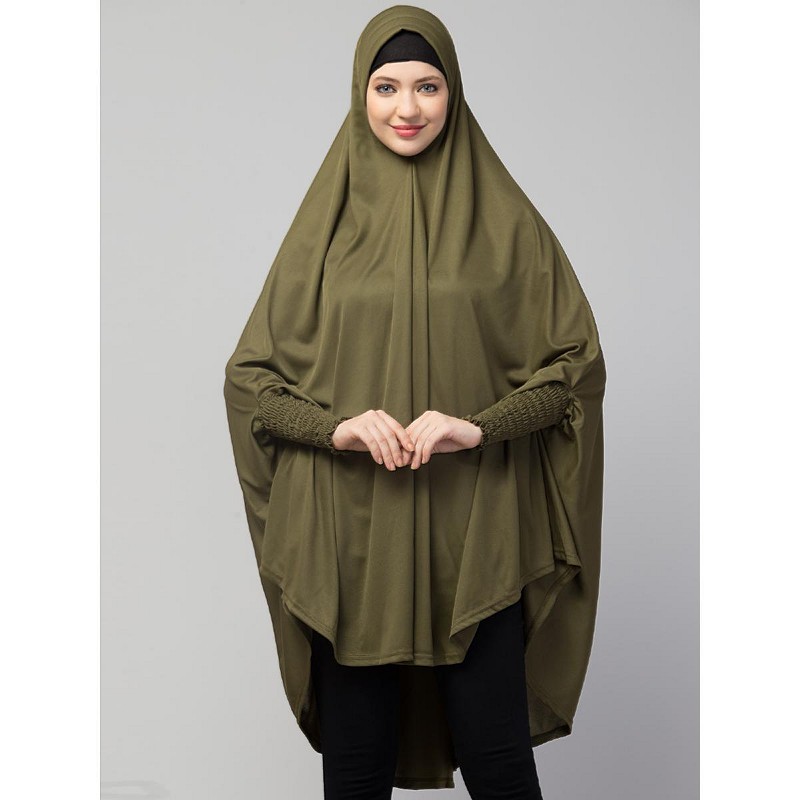 Prayer hijab-Olive jersey instant Hijab at shiddat.com