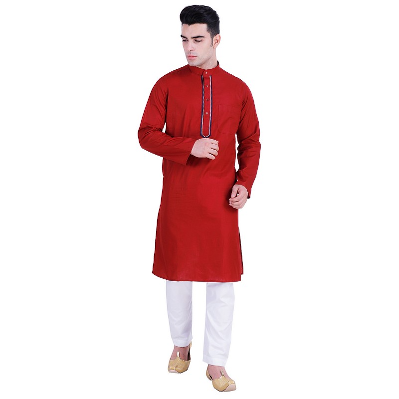 kurta for men- Buy Red designer cotton long kurta for men at shiddat.com