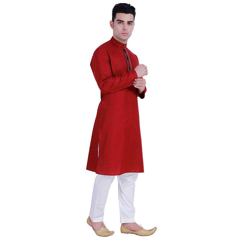 kurta for men- Buy Red designer cotton long kurta for men at shiddat.com