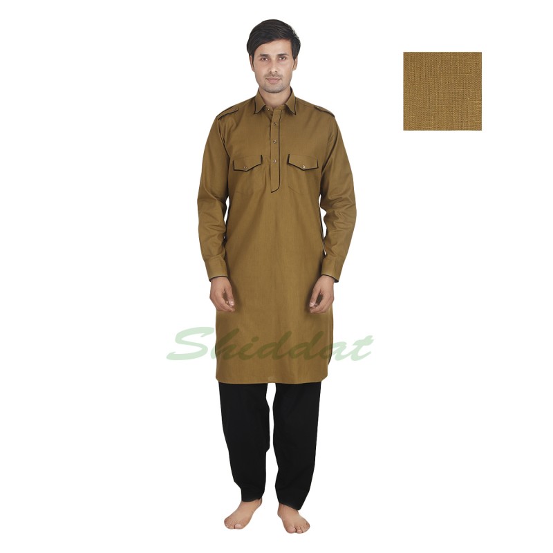 Pathani suit online- Clay colored kurta | Black pajama | Cotton linen