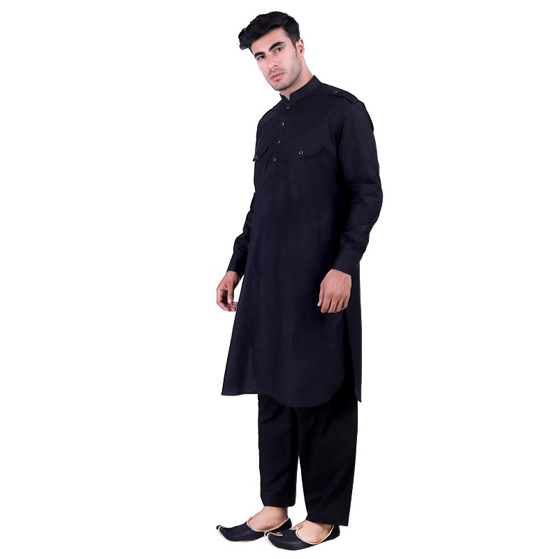 Black Pathani Suit for men online in India | Cotton fabric