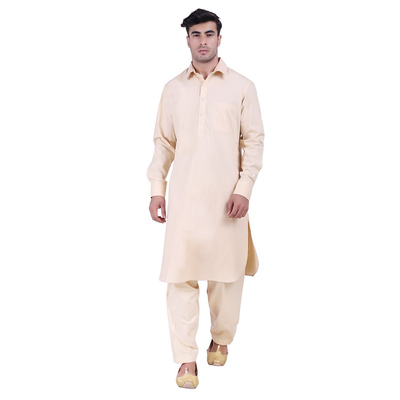 Pathani suit for men- Khan dress with regular collar at www.shiddat.com