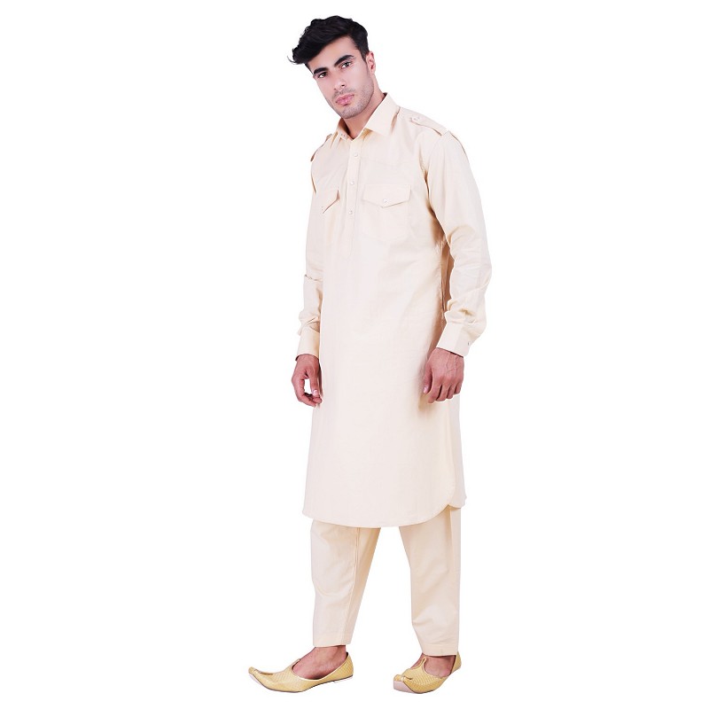 Pathani suit for men- Khan dress with regular collar at www.shiddat.com