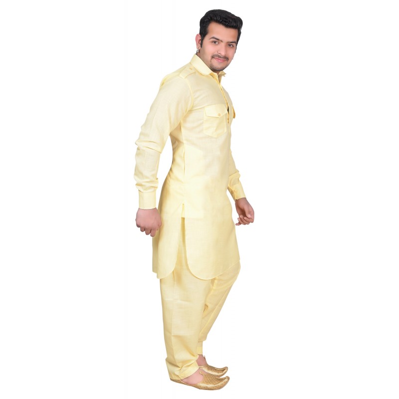 Pathani Suit- Lemon Colored Pathani suit online at Shiddat.com
