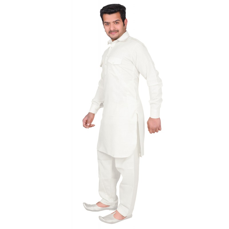 Pathani Suit- White Colored Pathani suit online at Shiddat.com