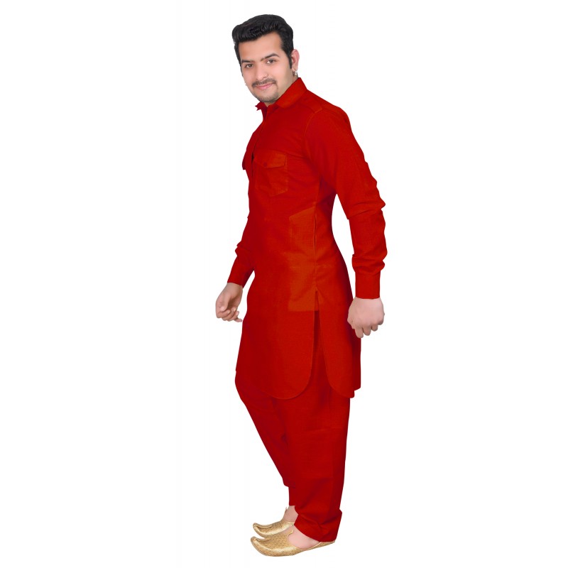 Pathani Suit- Red Colored Pathani suit online at Shiddat.com